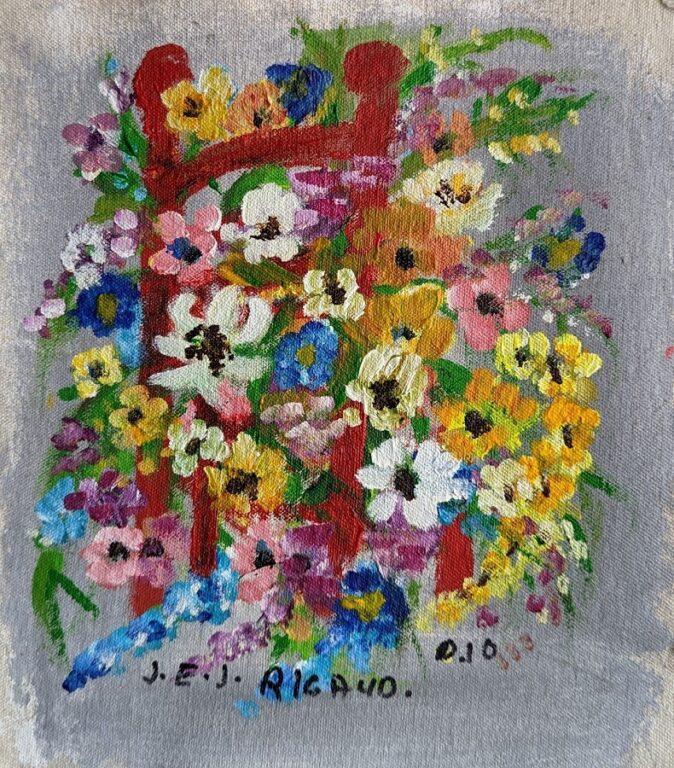Haitian art by Jeanne J. Rigaud "Red chair" - Self taught