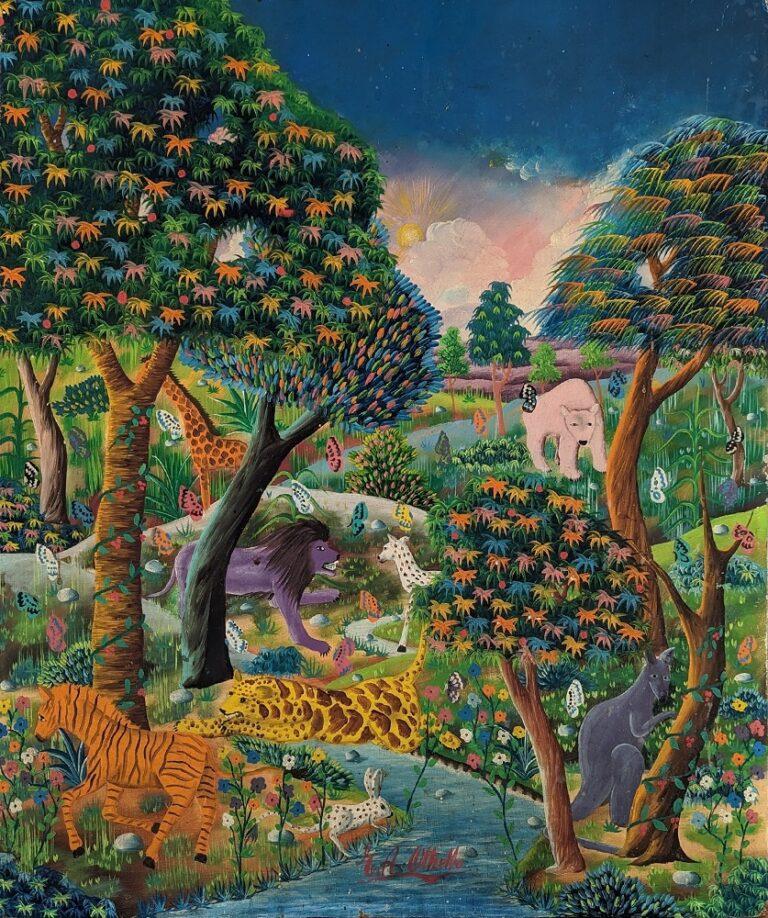 E. A. Othello "Animals in Forest" - Haiti Antique collectible